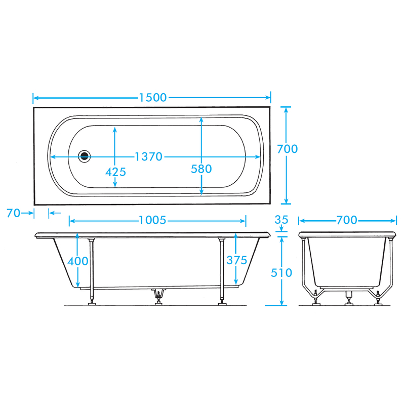 Compact Single Ended Bath 1700 x 700mm from Trojan, Only £199.99